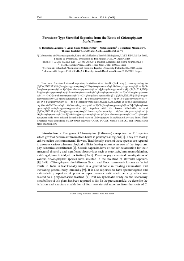 (PDF) Furostane-Type Steroidal Saponins from the Roots of Chlorophytum ...