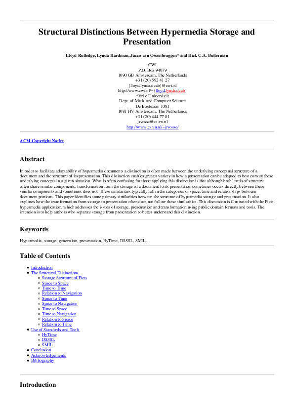 (PDF) Structural distinctions between hypermedia storage and presentation