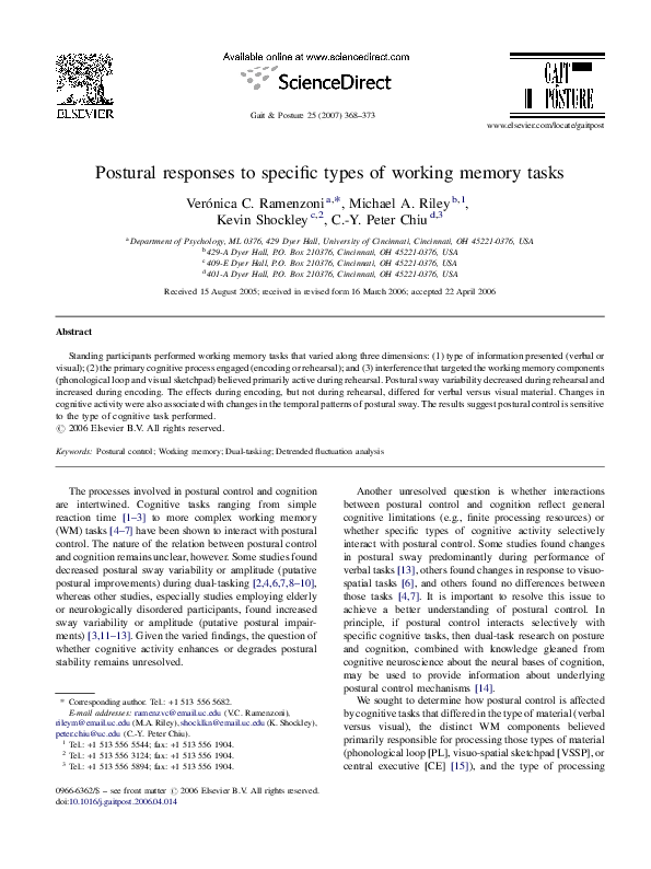 (PDF) Postural responses to specific types of working memory tasks