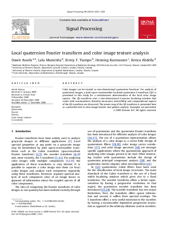 Pdf Local Quaternion Fourier Transform And Color Image Texture Analysis 6998