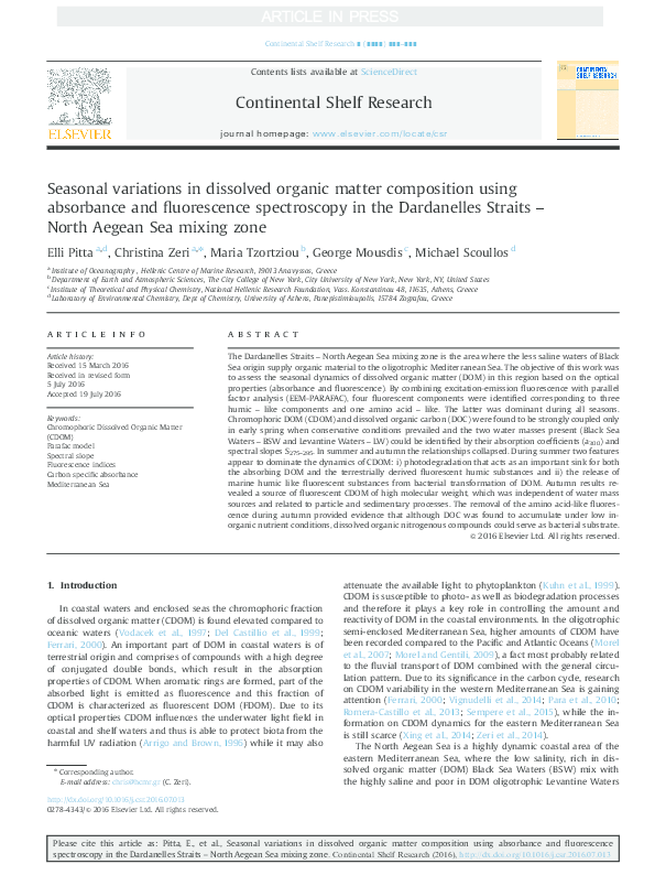 (PDF) Seasonal variations in dissolved organic matter composition using absorbance and ...