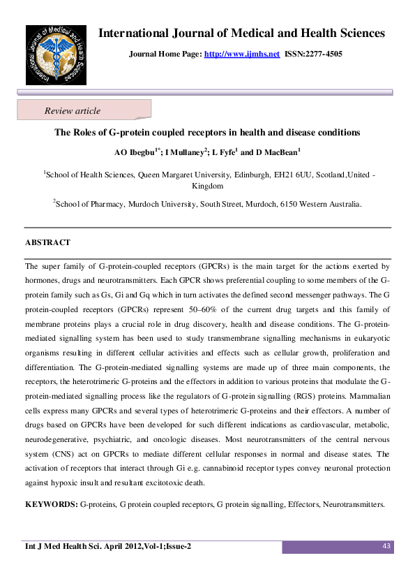 (PDF) The Roles of G-protein coupled receptors in health and disease ...