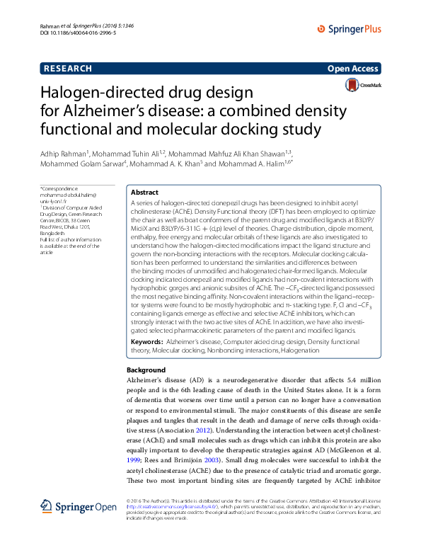 Halogen‑directed drug design for Alzheimer's disease: a combined ...