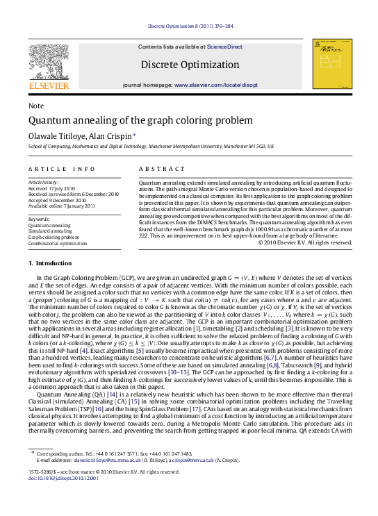Pdf Quantum Annealing Of The Graph Coloring Problem 2748