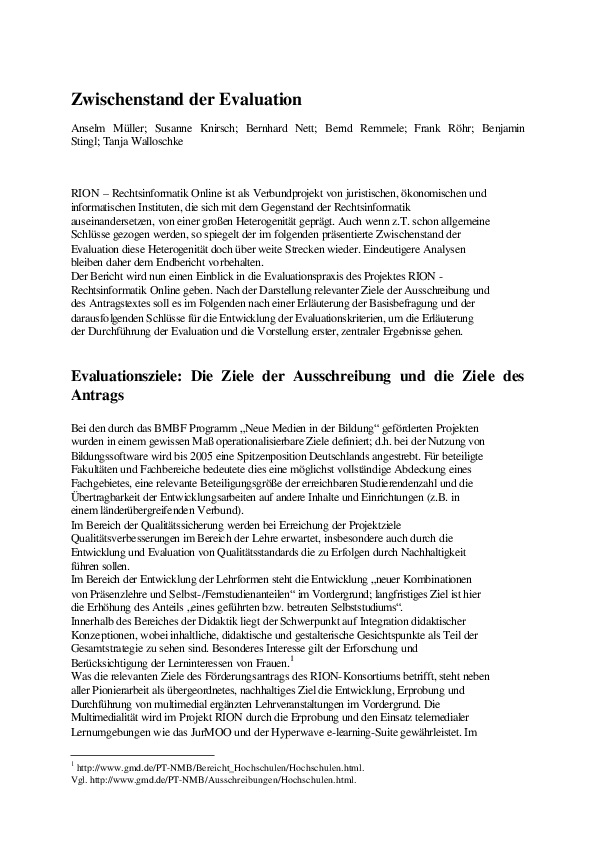 (PDF) Zwischenstand der Evaluation