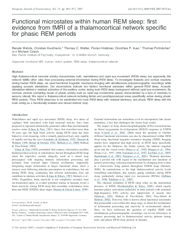 (PDF) Functional microstates within human REM sleep: first evidence ...