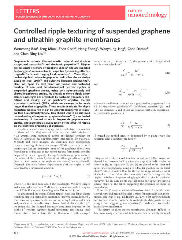 (PDF) Controlled ripple texturing of suspended graphene and ultrathin ...