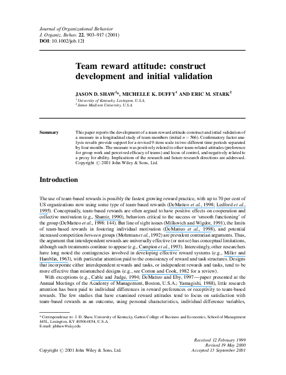 (PDF) Team reward attitude: construct development and initial validation