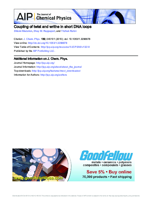 (PDF) Coupling of twist and writhe in short DNA loops