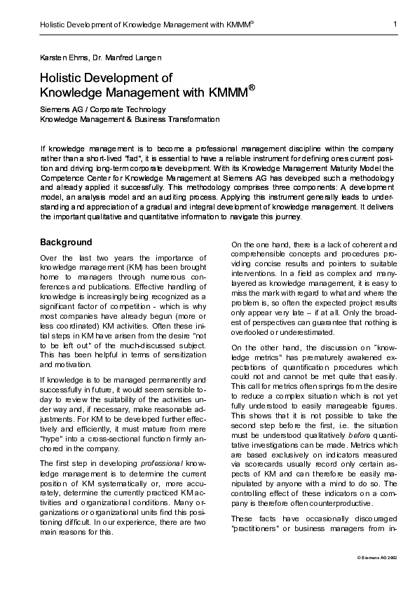 (PDF) Holistic Development of Knowledge Management with KMMMfi
