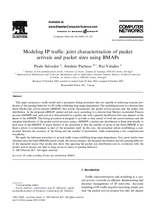 (PDF) Modeling IP traffic: joint characterization of packet arrivals and packet sizes using BMAPs