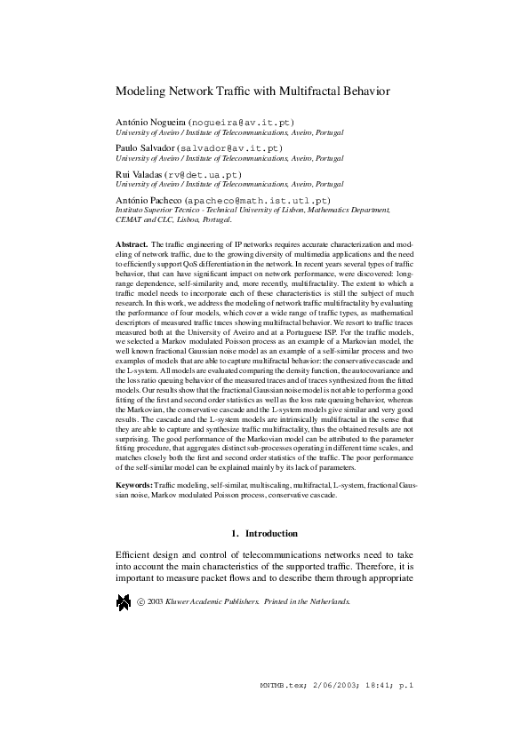 (PDF) Modeling Network Traffic with Multifractal Behavior