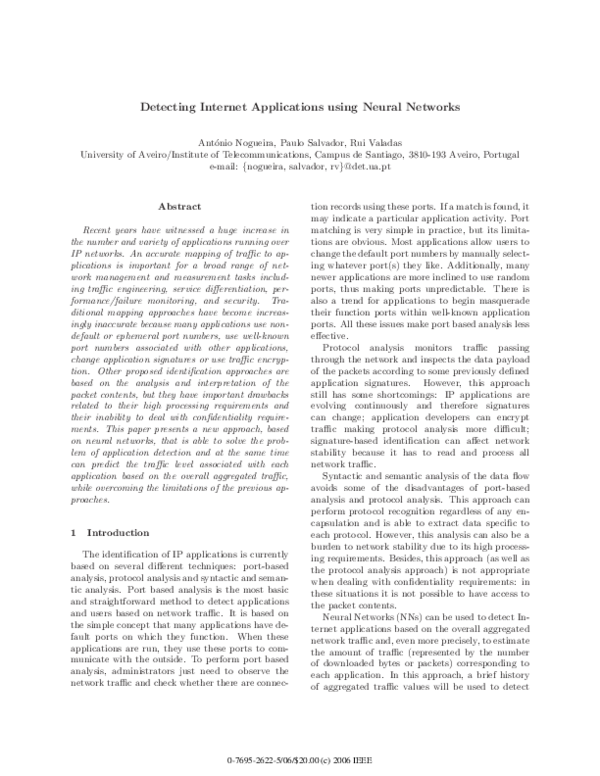 (PDF) Detecting Internet Applications using Neural Networks