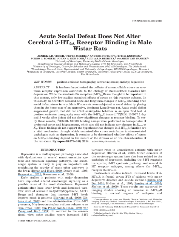 (PDF) Acute social defeat does not alter cerebral 5-HT 2A receptor ...
