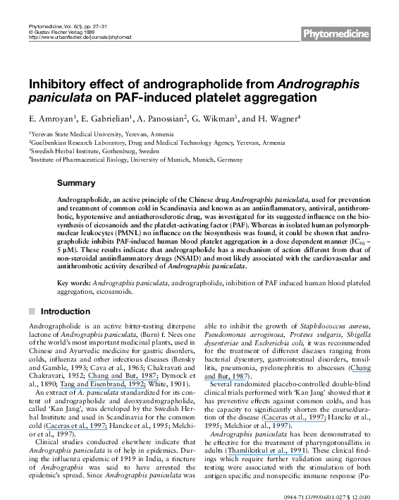(PDF) Inhibitory effect of andrographolide from Andrographis paniculata on PAF-induced platelet ...