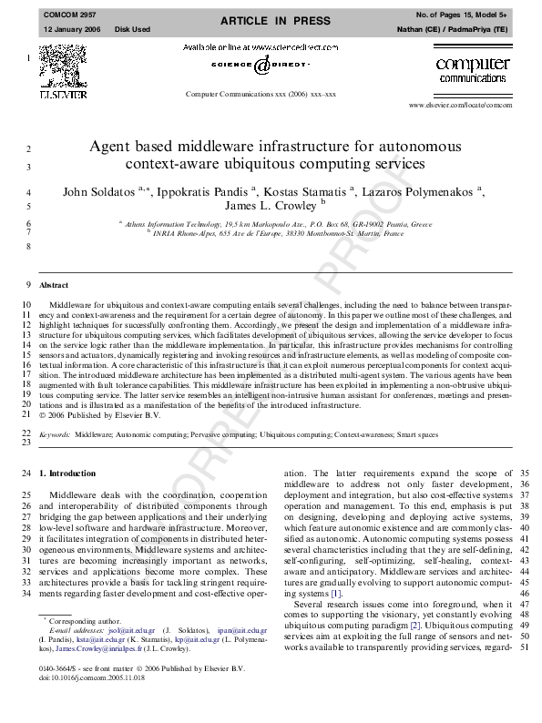 Pdf Agent Based Middleware Infrastructure For Autonomous Context Aware Ubiquitous Computing