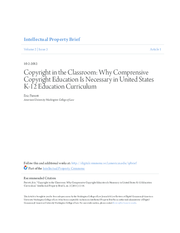 (PDF) Copyright in the Classroom: Why Comprensive Copyright Education ...