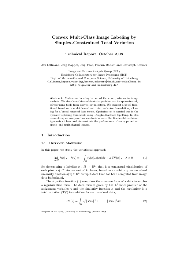 (PDF) Convex Multi-class Image Labeling by Simplex-Constrained Total Variation