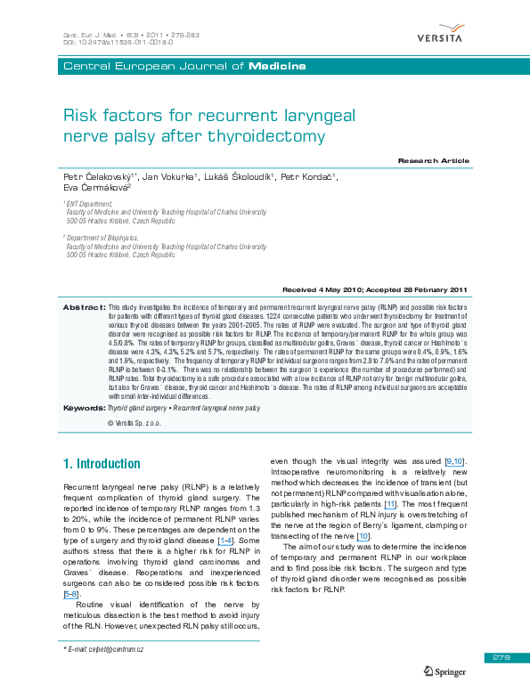 (PDF) Risk factors for recurrent laryngeal nerve palsy after thyroidectomy