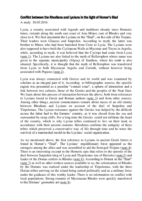 (PDF) Conflict between the Rhodians and Lycians in the light of Homer's ...