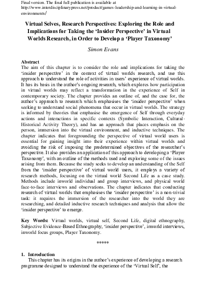 (PDF) Virtual Selves, Research Perspectives: Exploring the Role and ...