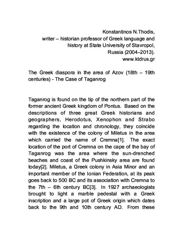 (PDF) The Greek diaspora in the area of Azov (18th – 19th centuries ...