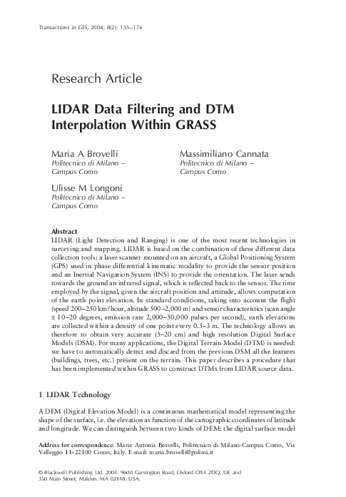 Pdf Lidar Data Filtering And Dtm Interpolation Within Grass 0464