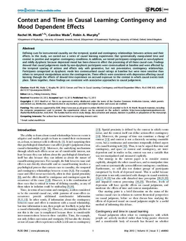 (PDF) Context and time in causal learning: contingency and mood ...