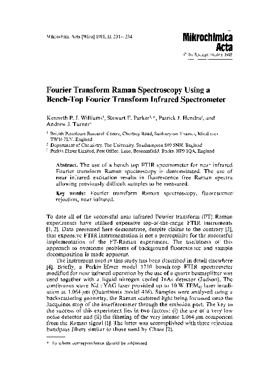 (PDF) Fourier Transform Raman Spectroscopy Using a Bench-Top Fourier ...