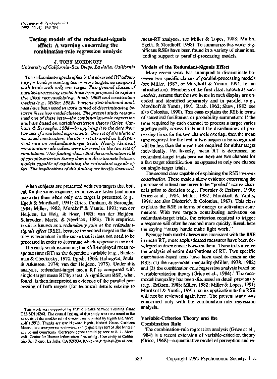 Pdf Testing Models Of The Redundant Signals Effect A Warning Concerning The Combination Rule