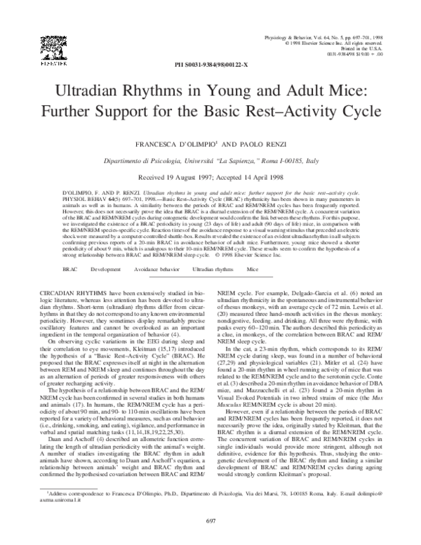 (PDF) Ultradian rhythms in young and adult mice: further support for the basic rest–activity cycle