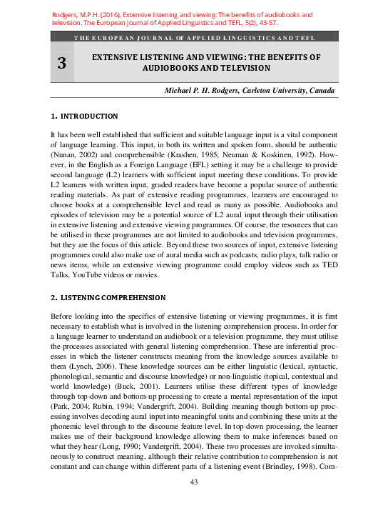 (PDF) Extensive listening and viewing: The benefits of audiobooks and ...