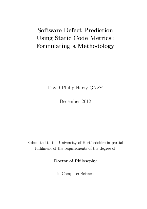 Pdf Software Defect Prediction Using Static Code Metrics
