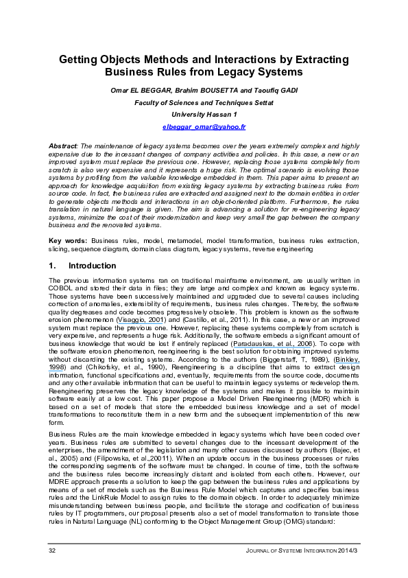 Pdf Getting Objects Methods And Interactions By Extracting Business Rules From Legacy Systems