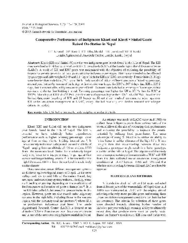 (PDF) Comparative Performance of Indigenous Khari and Khari Sinhal ...