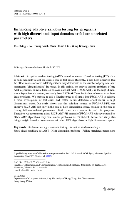 (PDF) Enhancing adaptive random testing for programs with high ...