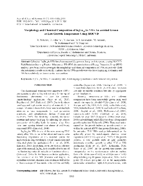 (PDF) Morphology and Chemical Composition of InxGa1-xAs NWs Au-assisted Grown at Low Growth ...