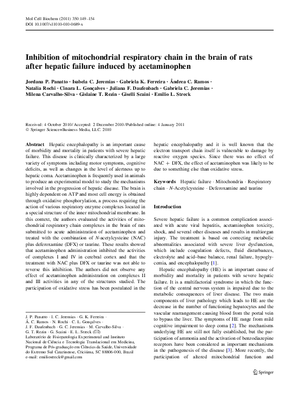 (PDF) Inhibition of the mitochondrial respiratory chain complex ...