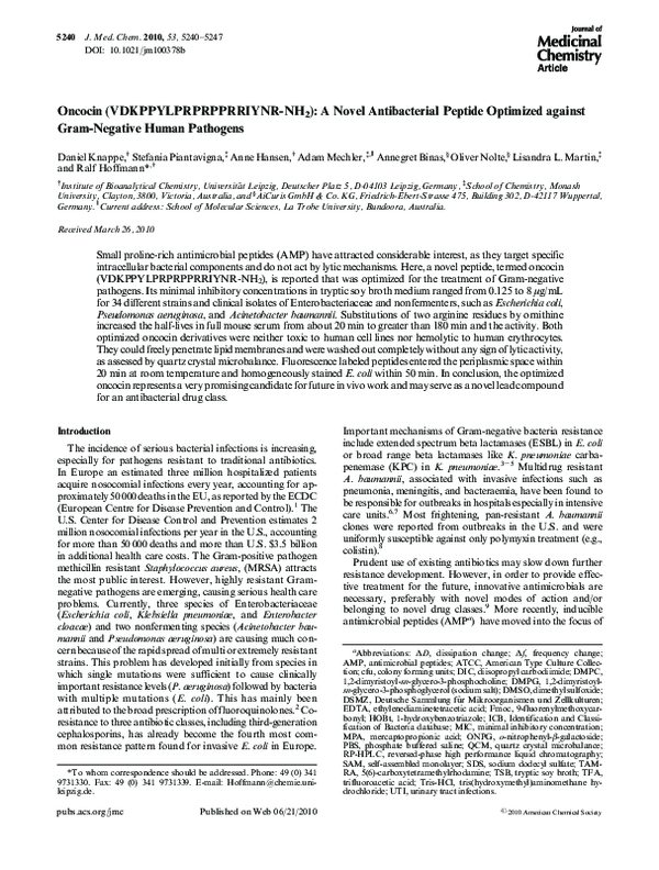 (PDF) Oncocin (VDKPPYLPRPRPPRRIYNR-NH2): a novel antibacterial peptide ...