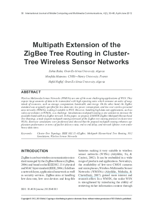 Pdf Node Disjoint Multi Path Routing For Zigbee Cluster Tree Wireless Sensor Networks
