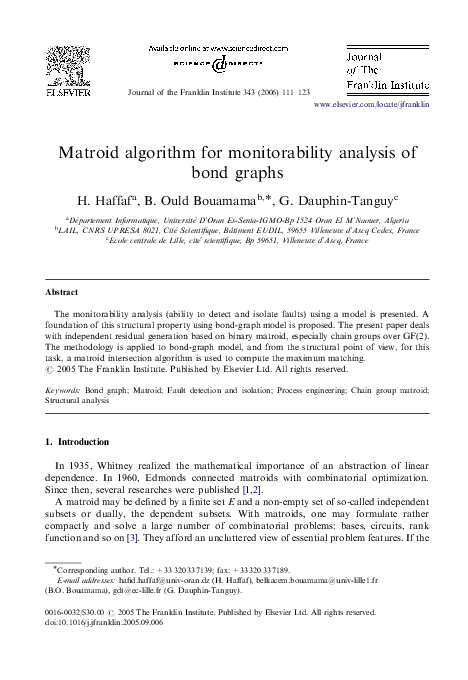Matroid algorithm for monitorability analysis of bond graphs