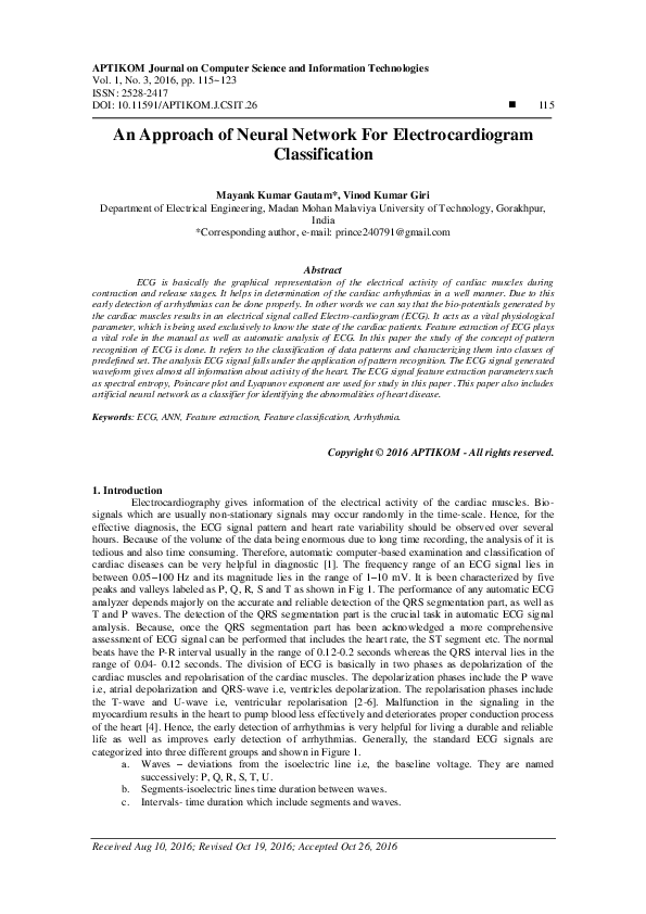 (PDF) An Approach of Neural Network For Electrocardiogram ...