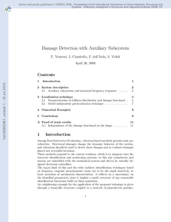 (PDF) Damage Detection with Auxiliary Subsystem | Francesco Dell'isola ...