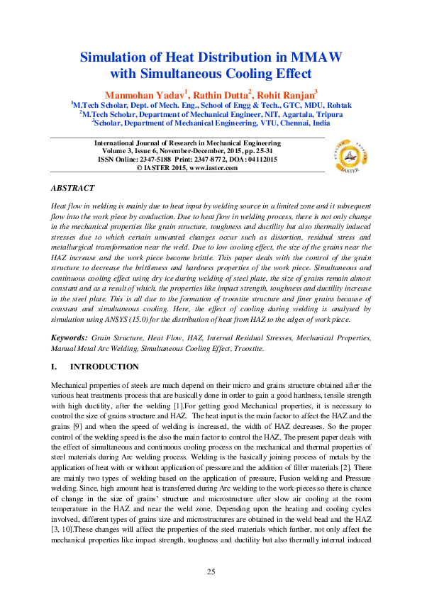 (PDF) Simulation of Heat Distribution in MMAW with Simultaneous Cooling ...