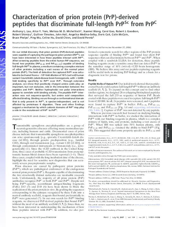 (PDF) Characterization of prion protein (PrP)-derived peptides that ...