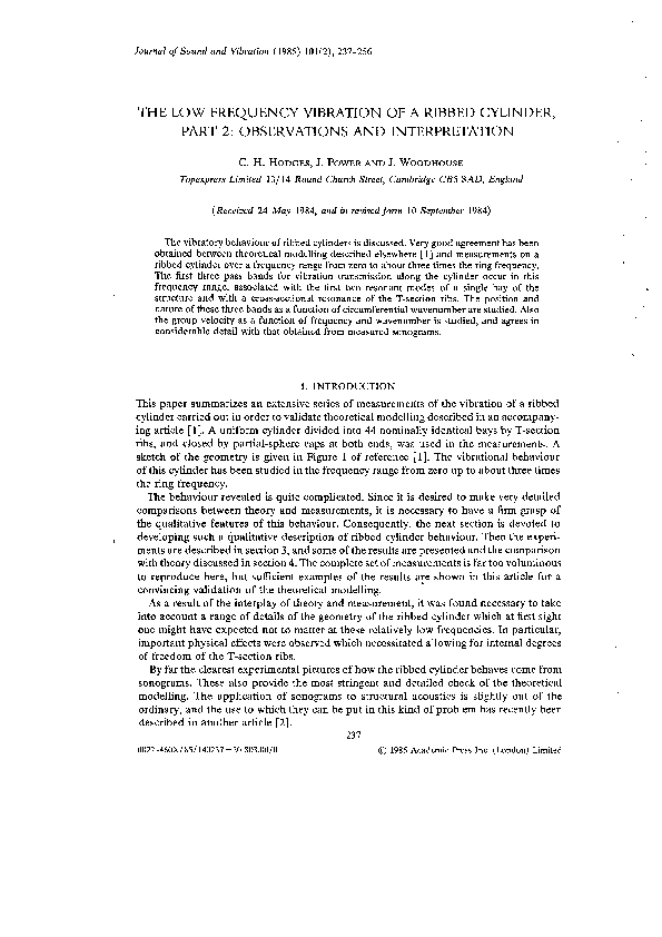 (PDF) The low frequency vibration of a ribbed cylinder, Part 1: Theory