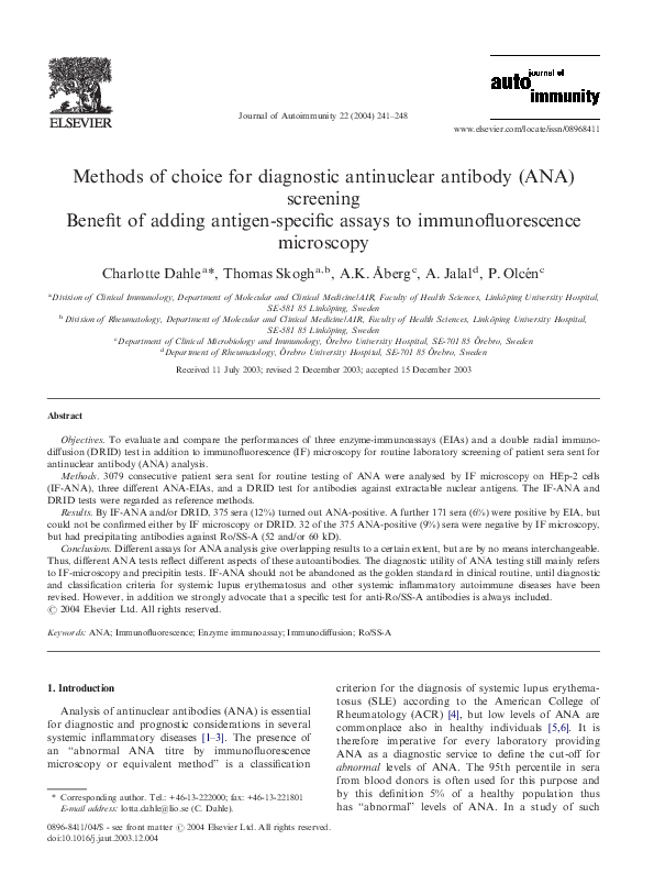 (PDF) Methods of choice for diagnostic antinuclear antibody (ANA) screening