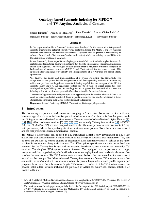 (PDF) Ontology-Based Semantic Indexing for MPEG7 and TV-Anytime Audiovisual Content