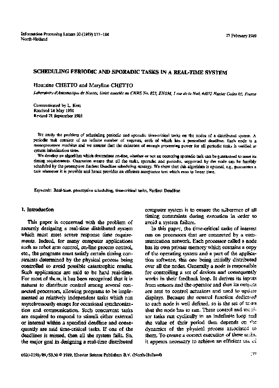Pdf Scheduling Periodic And Sporadic Tasks In A Real Time System