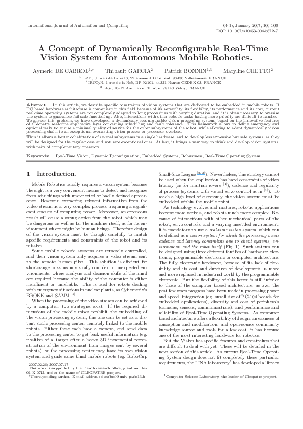 (PDF) A concept of dynamically reconfigurable real-time vision system for autonomous mobile robotics